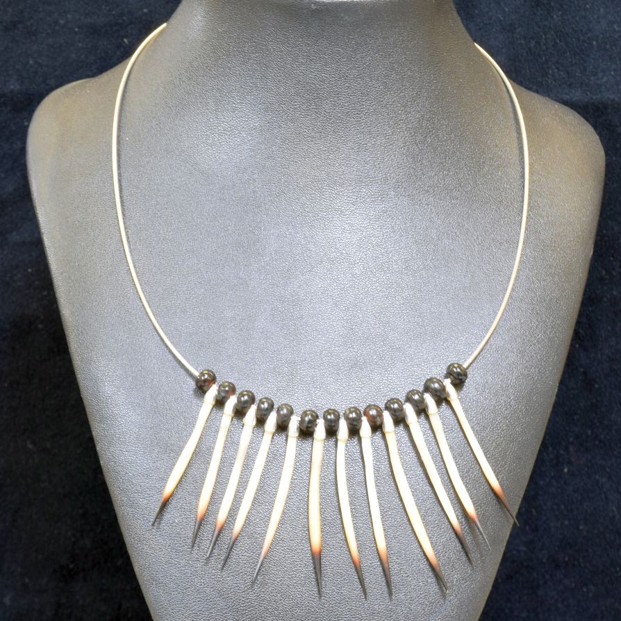 Echidna quill and onyx bead necklace - Nolan Art